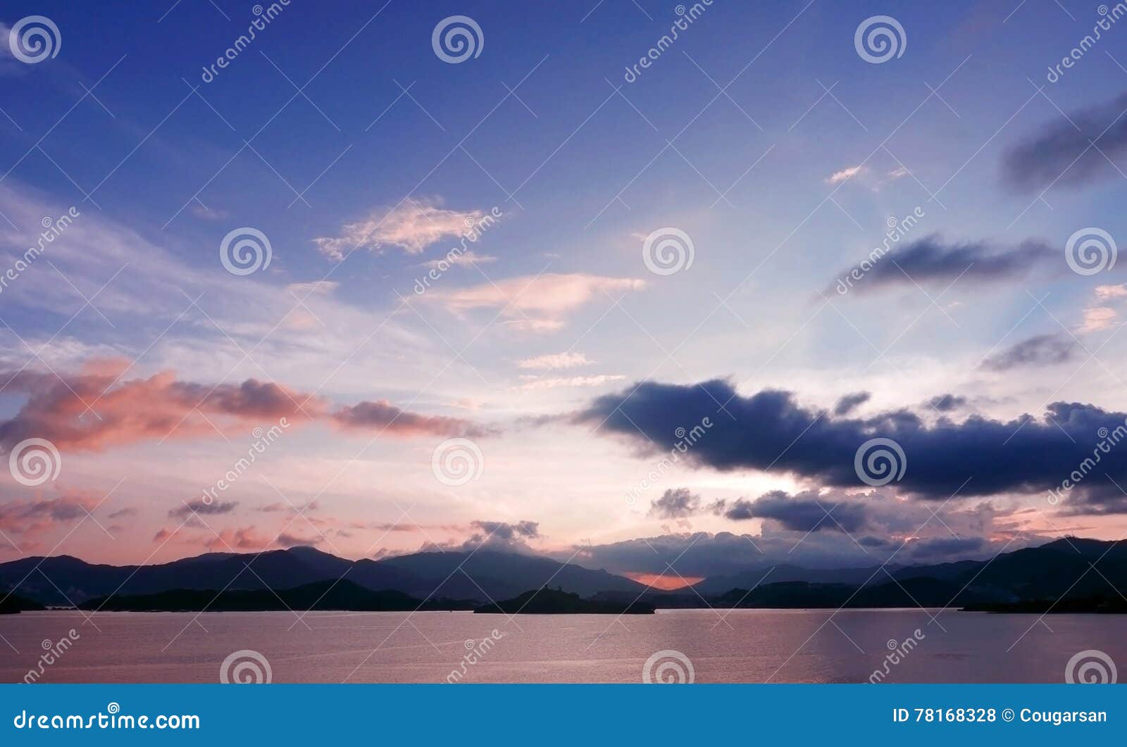 Mountain, Cloud, Gradient Sky and Ocean at Sunset Stock Photo - Image ...