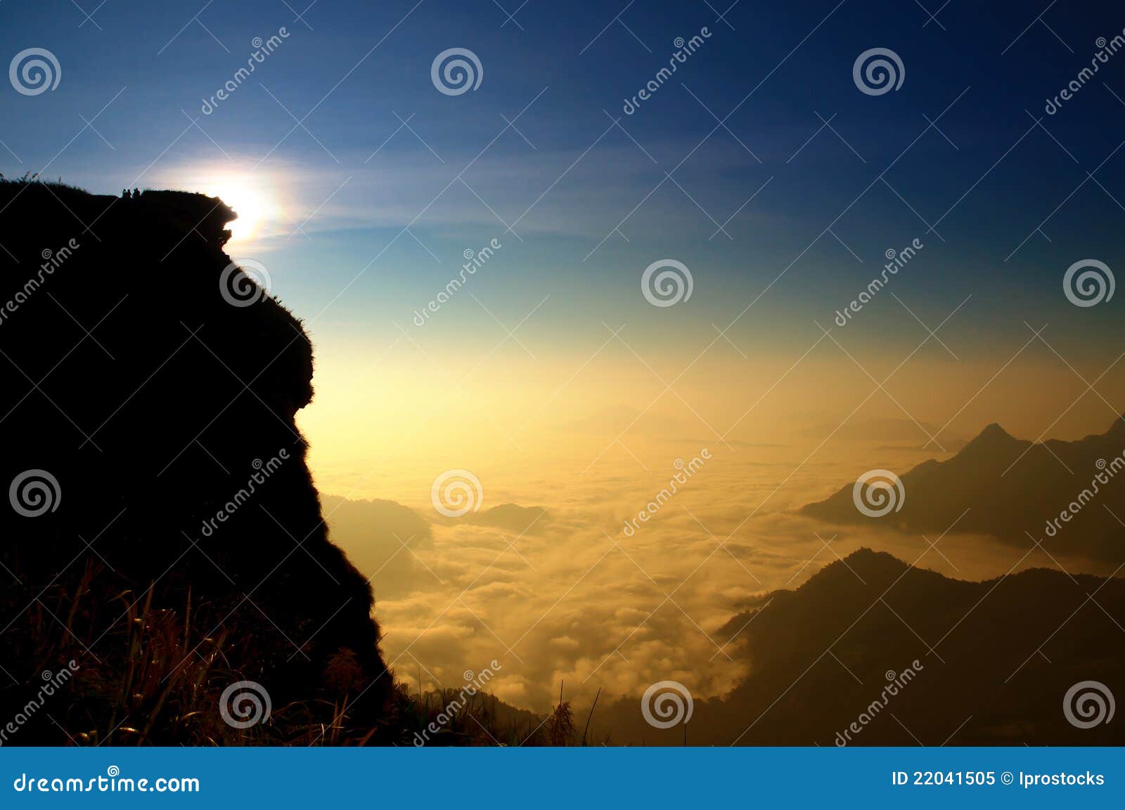 Mountain between Clouds in Morning with Sunrise Stock Image - Image of ...