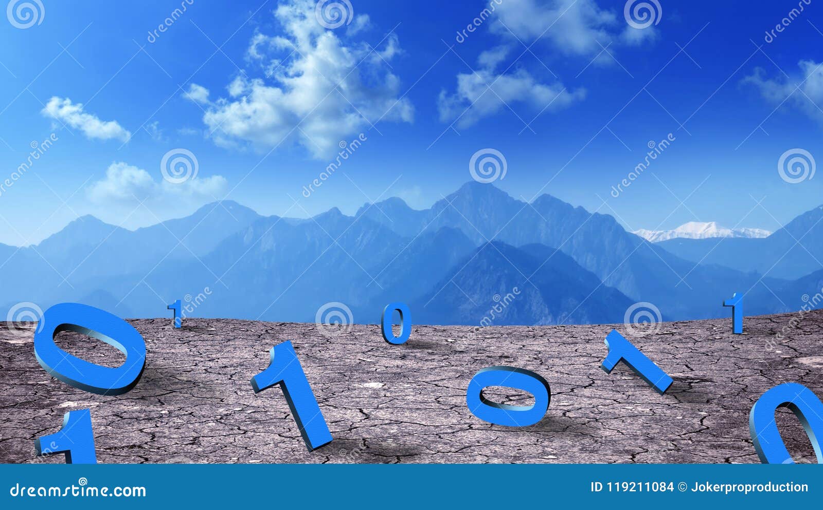 Mountain and Cracked Soil with Binary Code Stock Photo - Image of ...