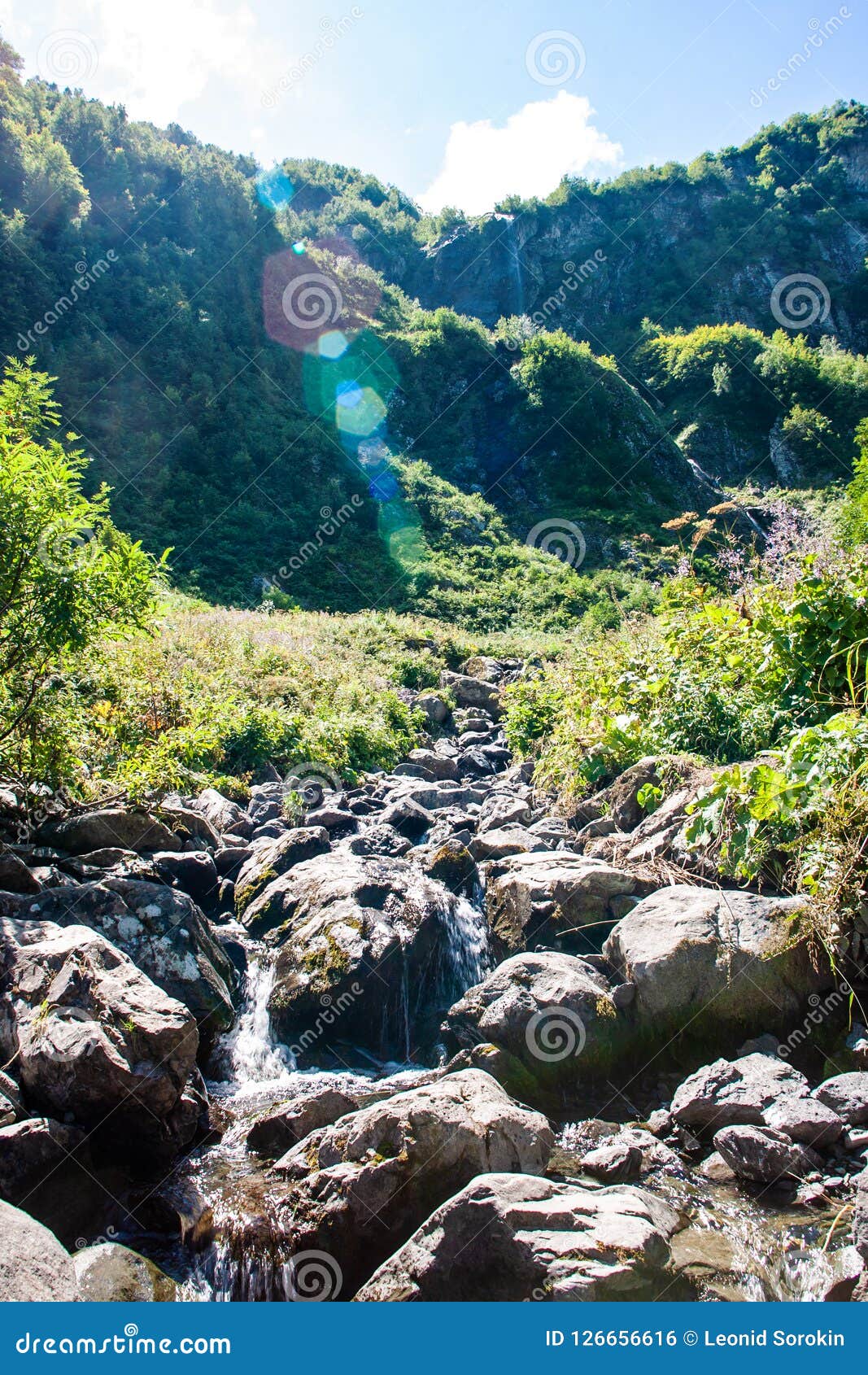 Mountain Creek and Beautiful Waterfall. Cascade of Motion Water Stock ...