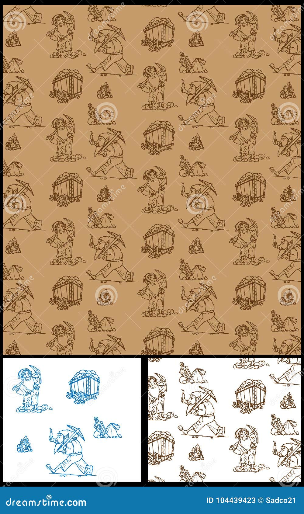 Dwarfs Mining Gold Ore In An Old Cave. Fantasy Game Vector Background ...