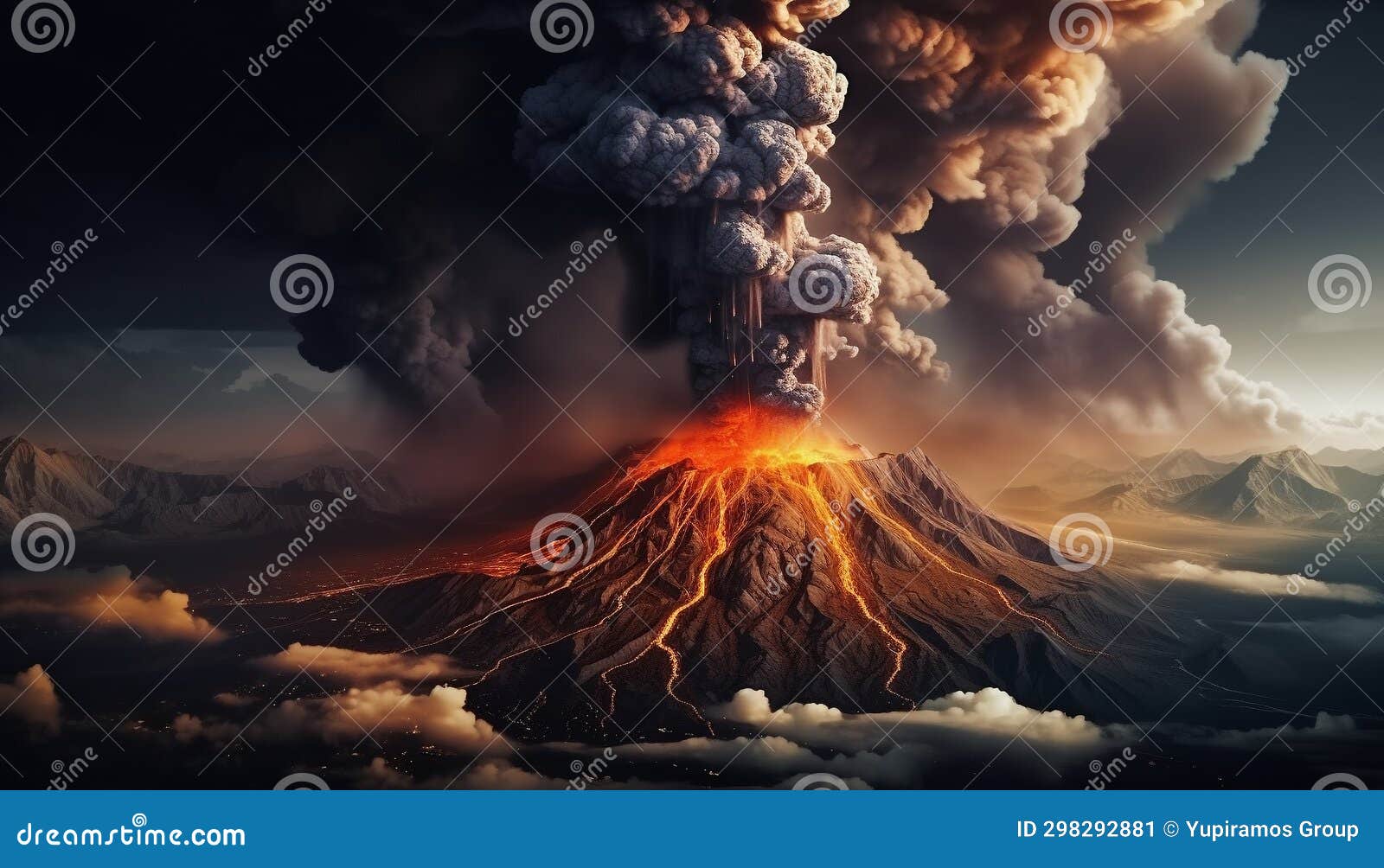 Mountain Erupting, Fire Burning, Destruction, Smoke, Ash, Danger ...