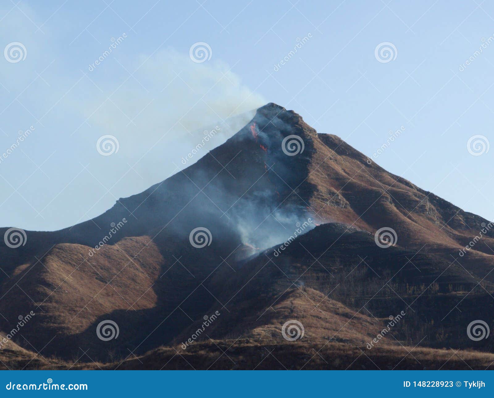 Mountain fire stock image. Image of wildfire, mountain - 148228923