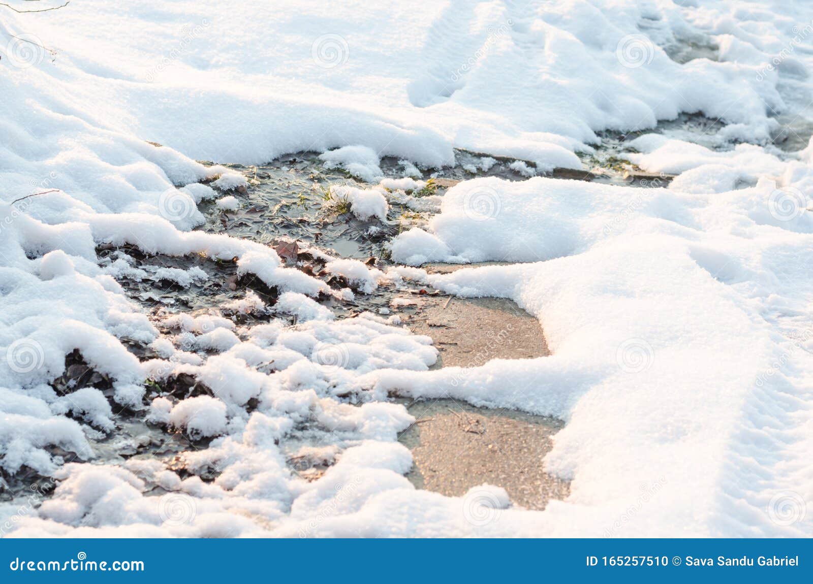 Mountain Flowing River Covered with Snow during Winter Stock Photo ...