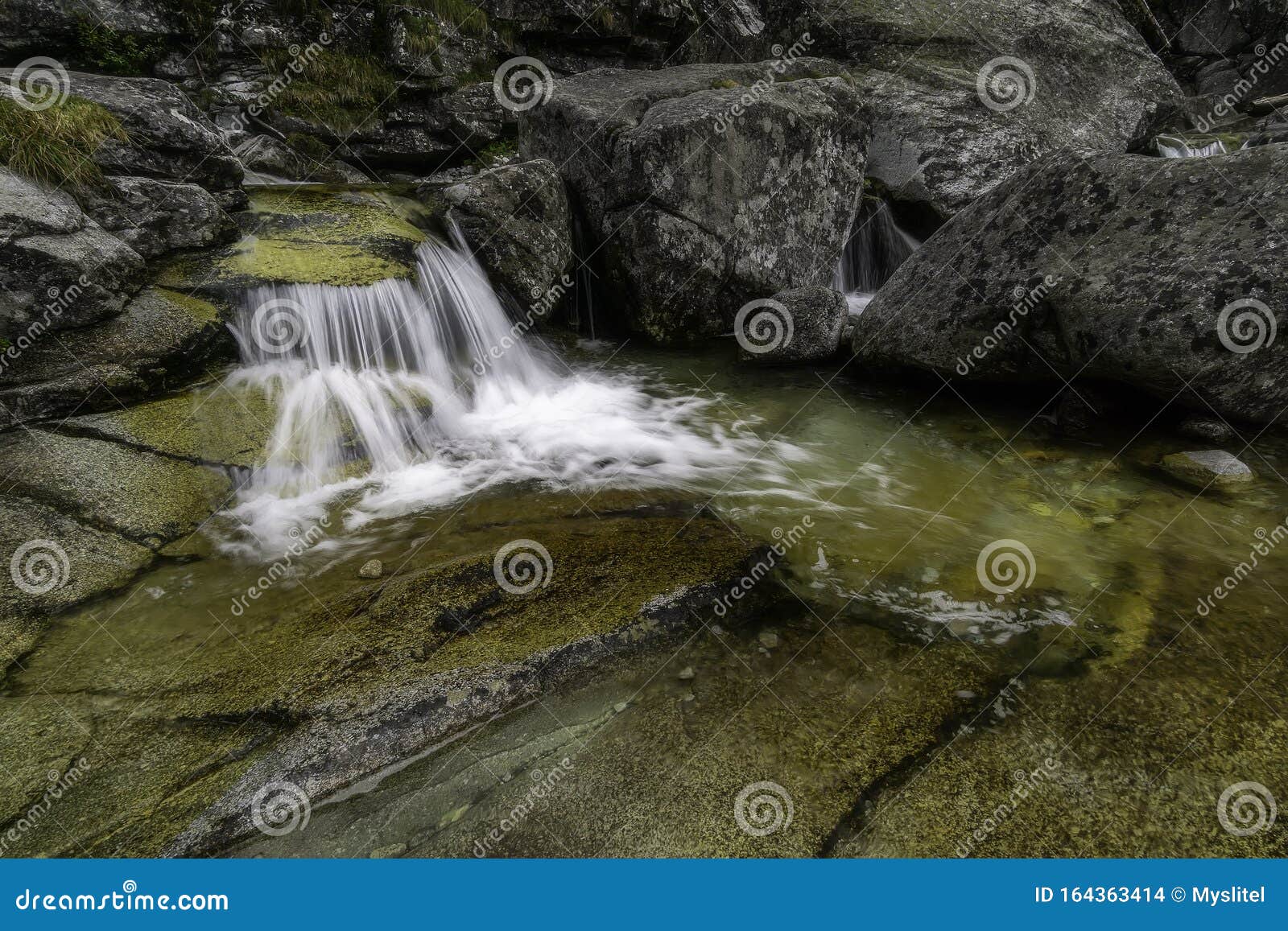 Mountain Flowing Stream with Big Stones Stock Photo - Image of scene ...