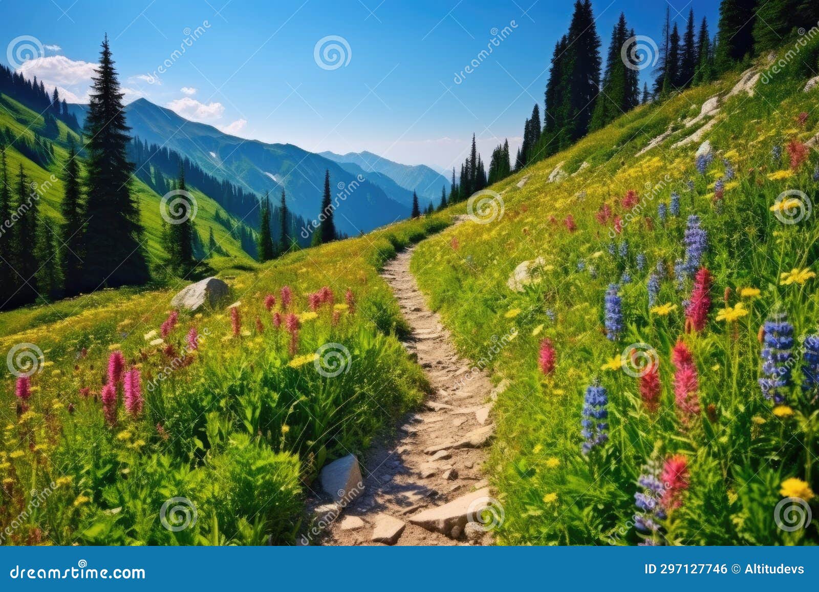 Mountain Footpath Passing through Colorful Wildflowers Stock Photo ...