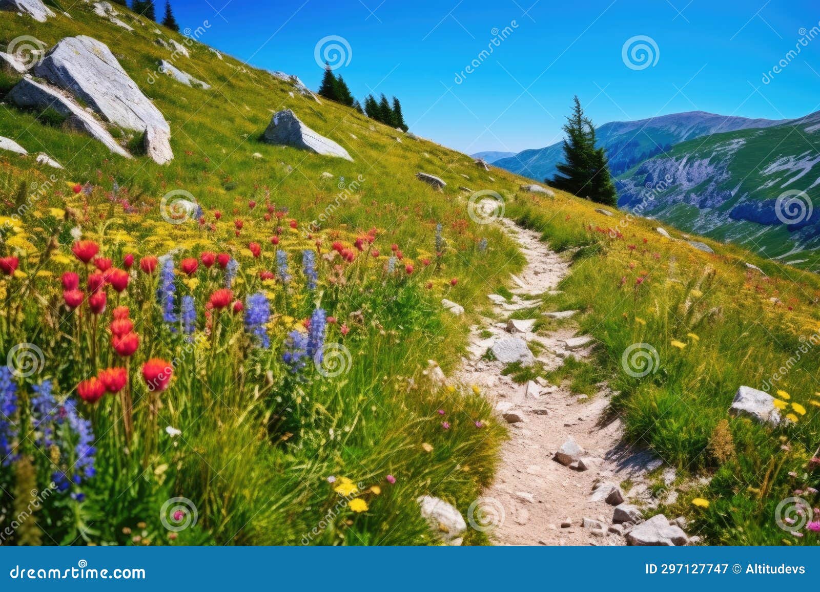 Mountain Footpath Passing through Colorful Wildflowers Stock Image ...
