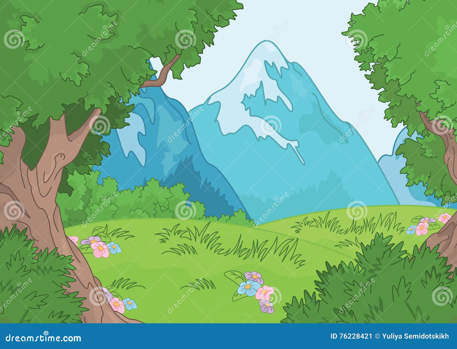 Mountain Forest Meadow Landscape Cartoon Vector | CartoonDealer.com ...