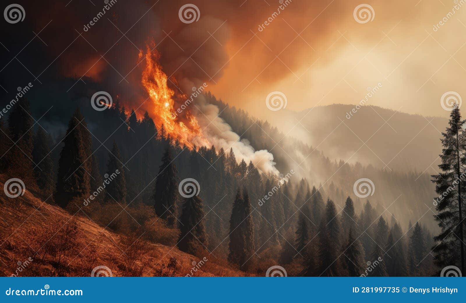 Mountain Forest Engulfed in Hellfire Wildfire Creating Using Generative ...