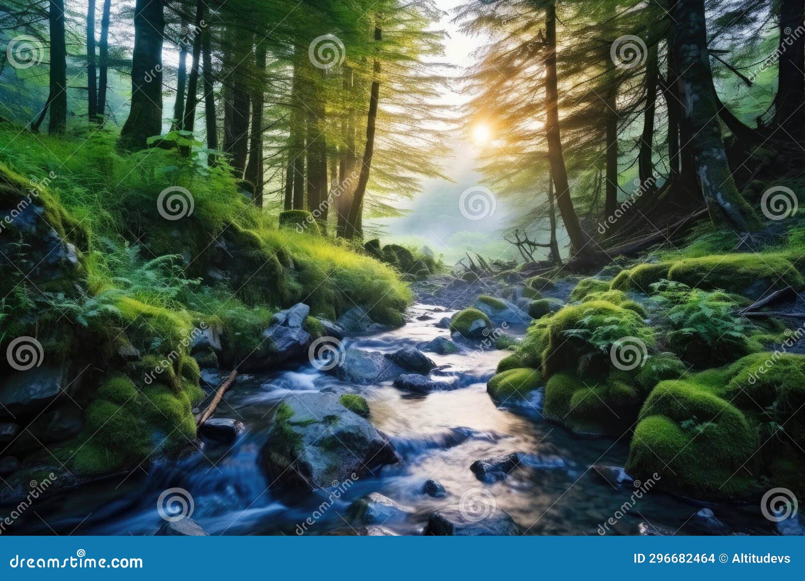 Mountain Forest Hot Spring at Dawn Stock Photo - Image of generated ...