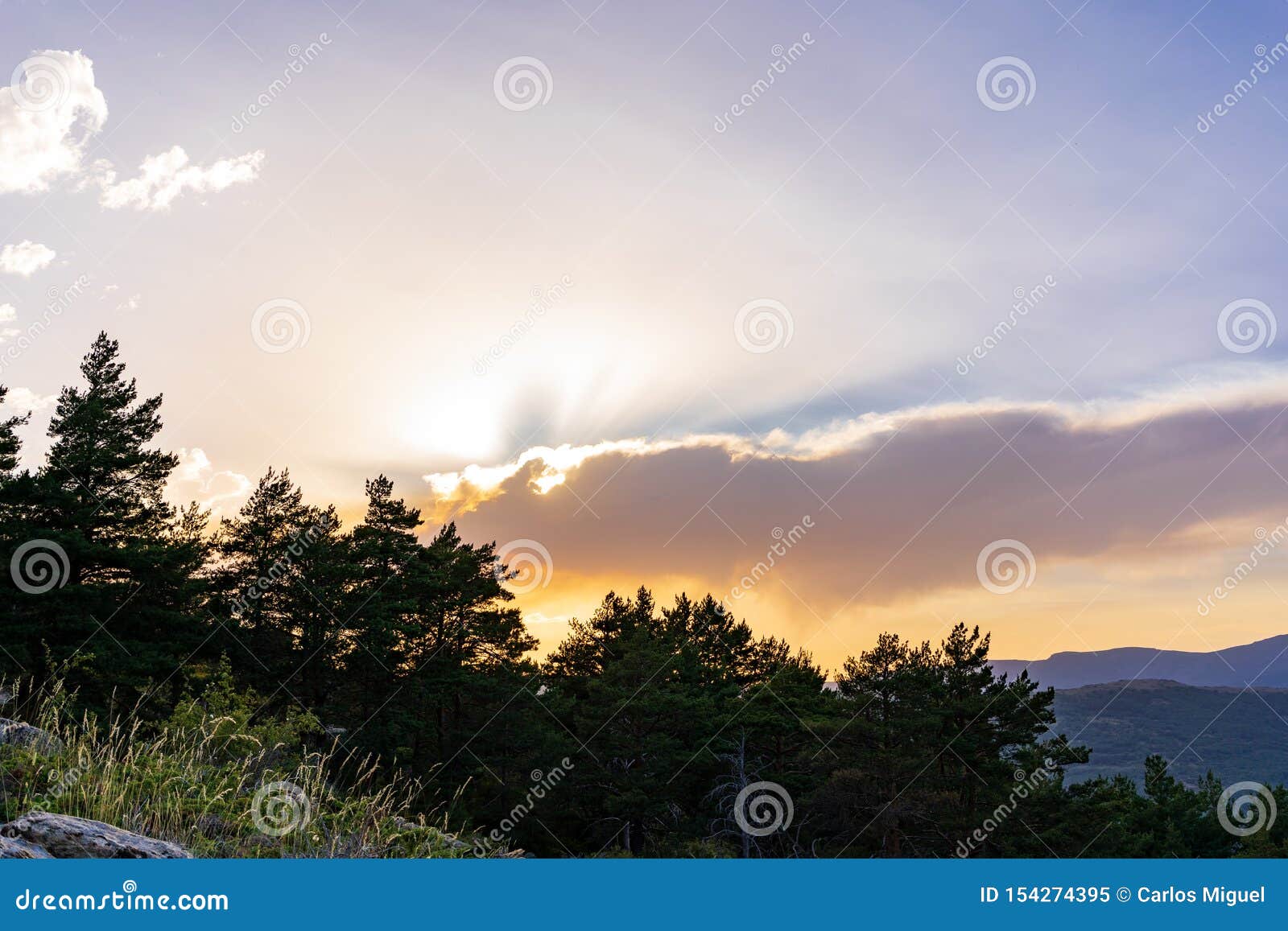 Mountain forest in sunset stock image. Image of landscape - 154274395