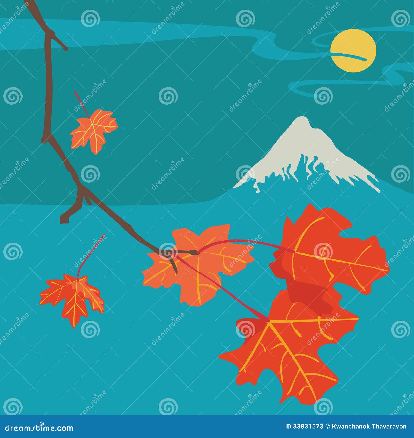 Mountain Fuji Autumn Night stock vector. Illustration of moon - 33831573