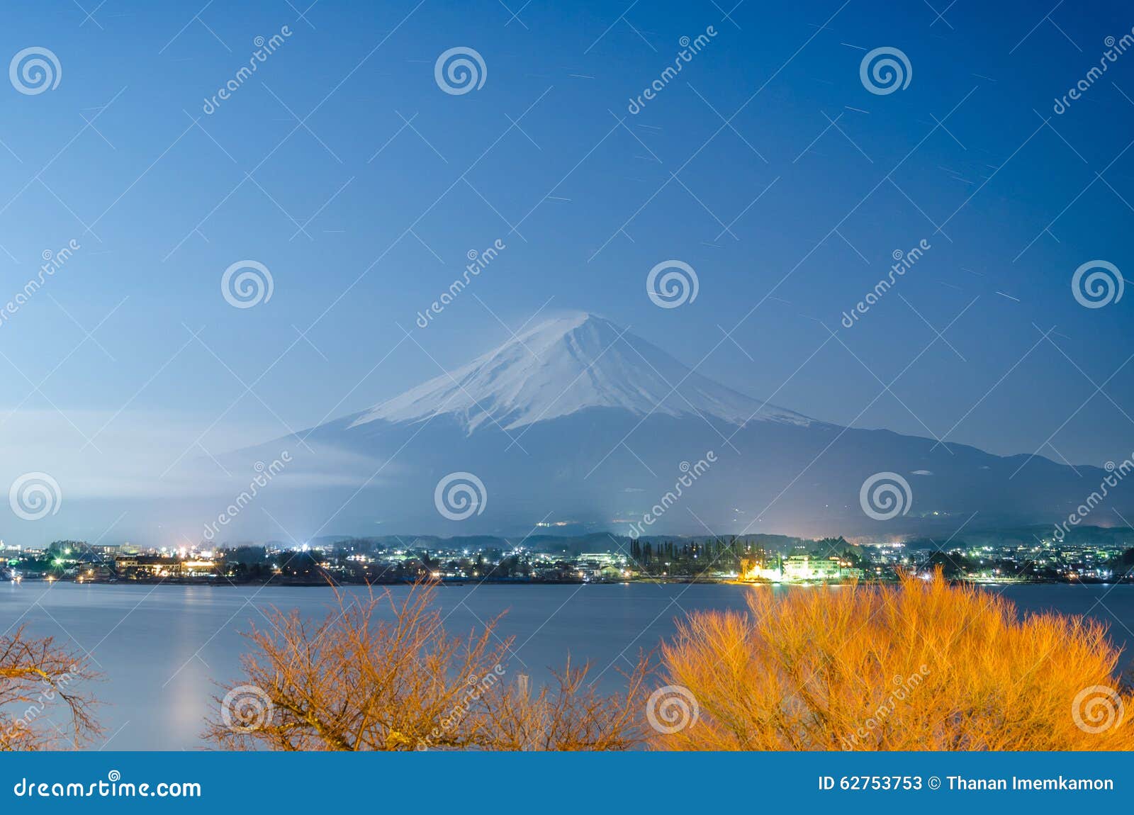 Mountain Fuji at night stock image. Image of moon, sunny - 62753753