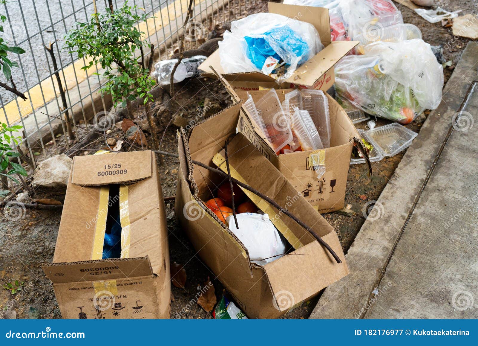 Mountain of Garbage and Cardboard Boxes on the Street. the Problem of ...