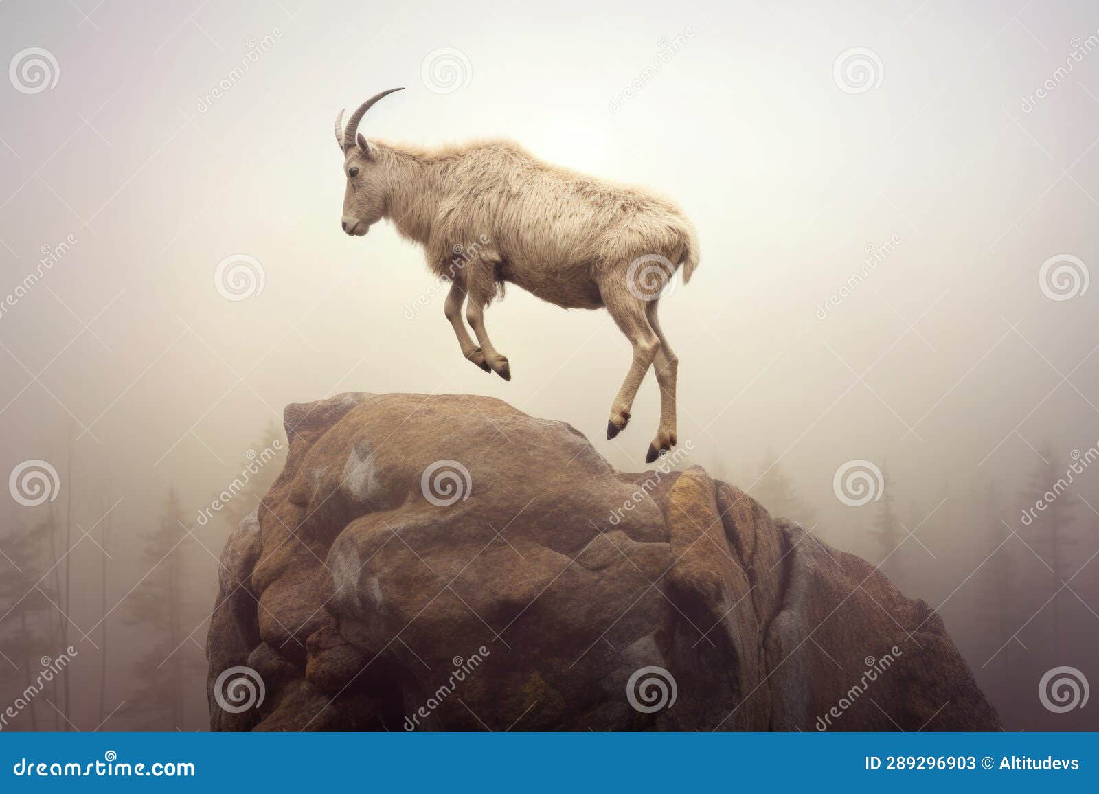 Mountain Goat Balancing on Precarious Cliffside Boulder Stock Image ...