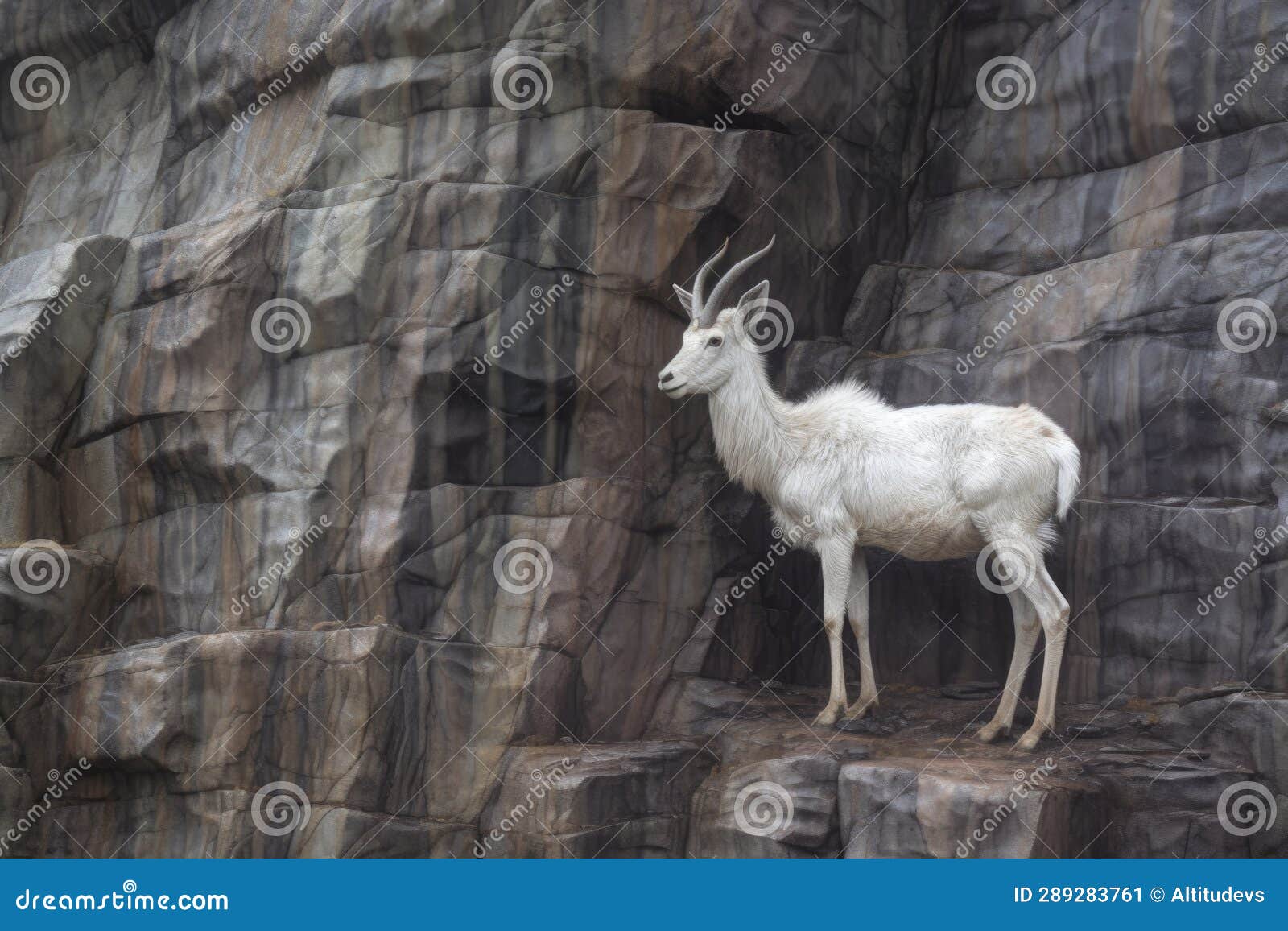 Mountain Goat Camouflaged among Rocky Cliff Textures Stock Image ...