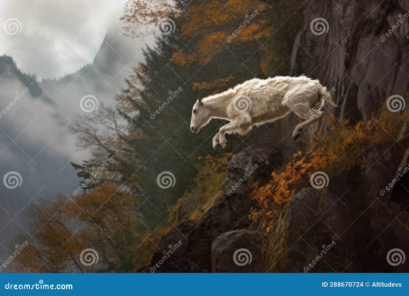 Mountain Goat Mid-jump on Steep Cliff Stock Photo - Image of cliff ...
