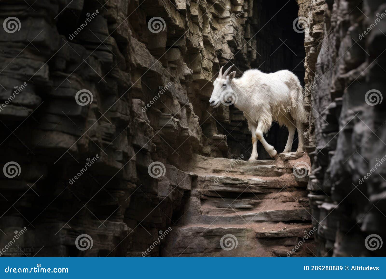 Mountain Goat Navigating a Narrow Cliff Pathway Stock Image - Image of ...