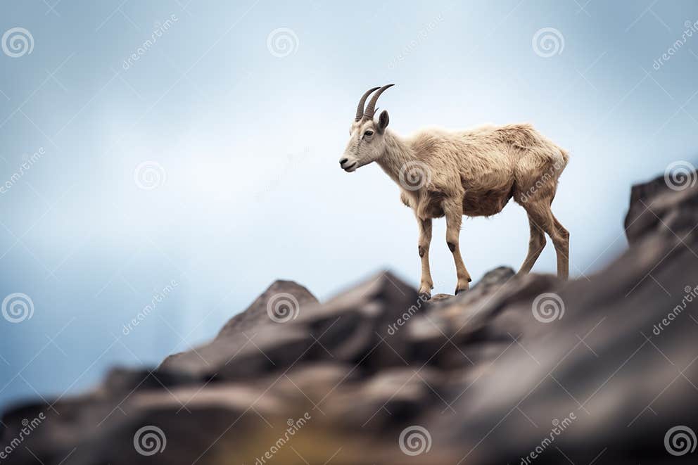 Mountain Goat Standing on a Steep Rocky Ledge Stock Image - Image of ...