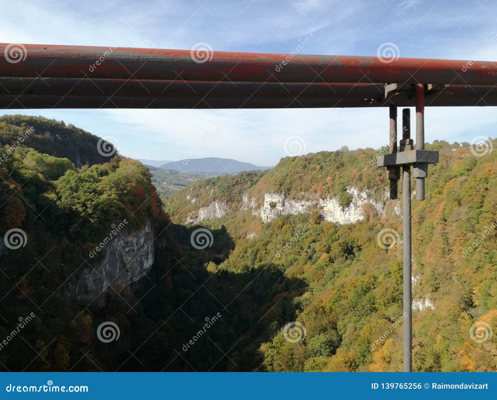 Mountain Gorge and Metal Construction Stock Photo - Image of metal ...