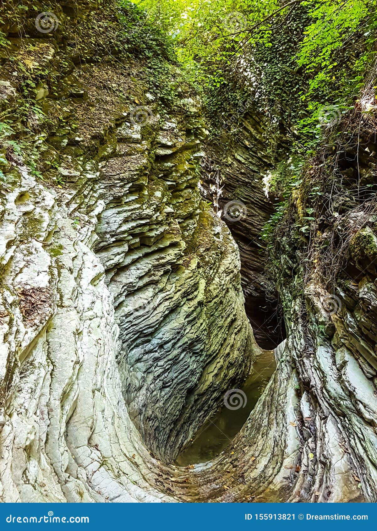 Mountain Gorge with Waterfall Stock Image - Image of billowy, cliff ...