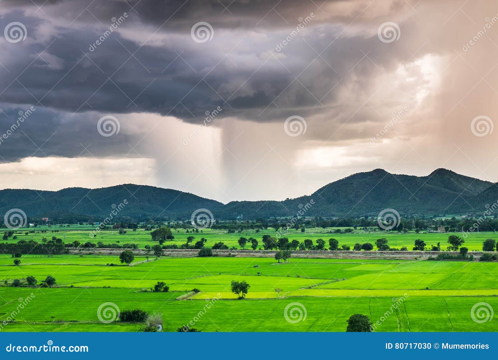 Mountain Green Field Raining Storm Phenomenon Stock Photo - Image of ...