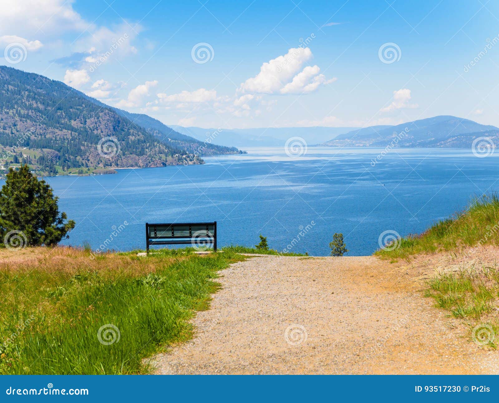 Mountain Hiking Trail with Bench Overlooking the Lake Stock Photo ...