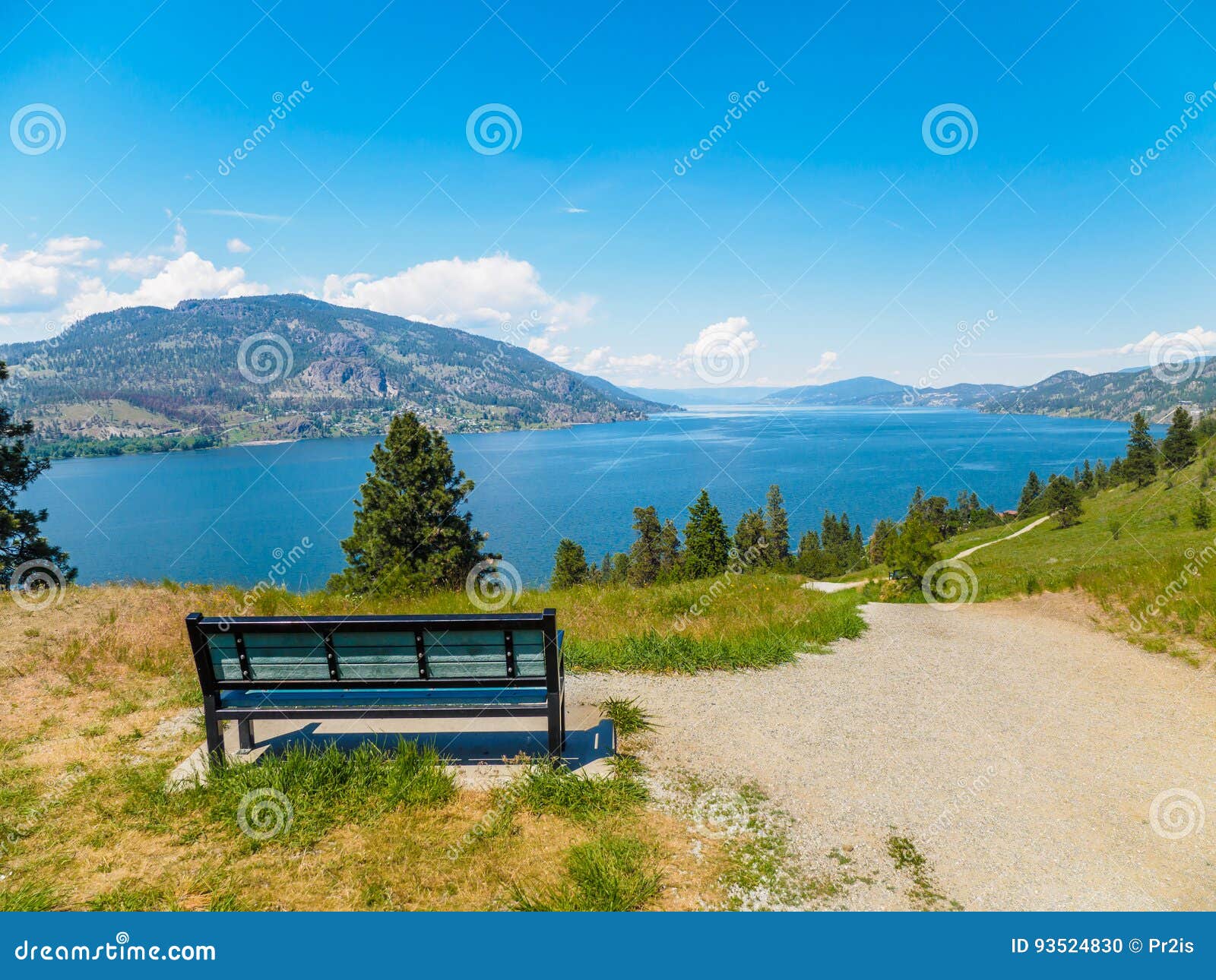 Mountain Hiking Trail Bench Overlooking Lake Stock Photos - Free ...
