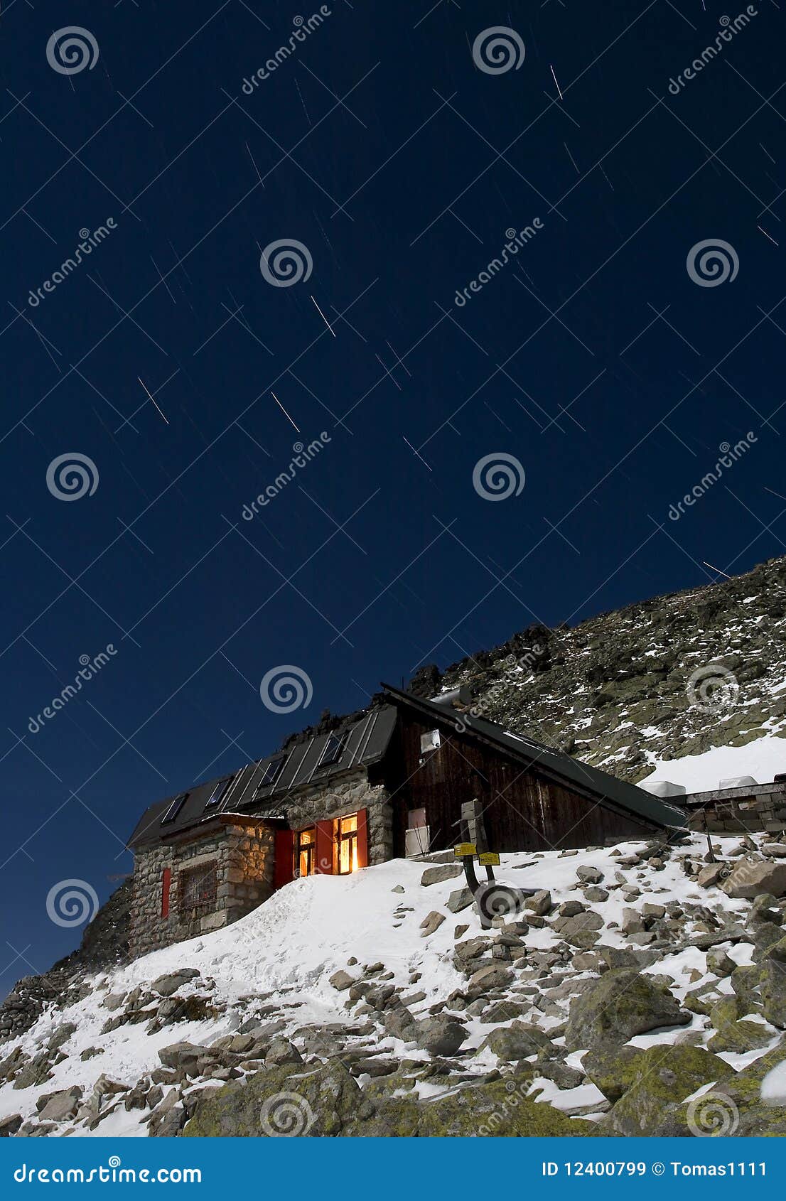 Mountain hut at night. stock image. Image of cold, hiking - 12400799