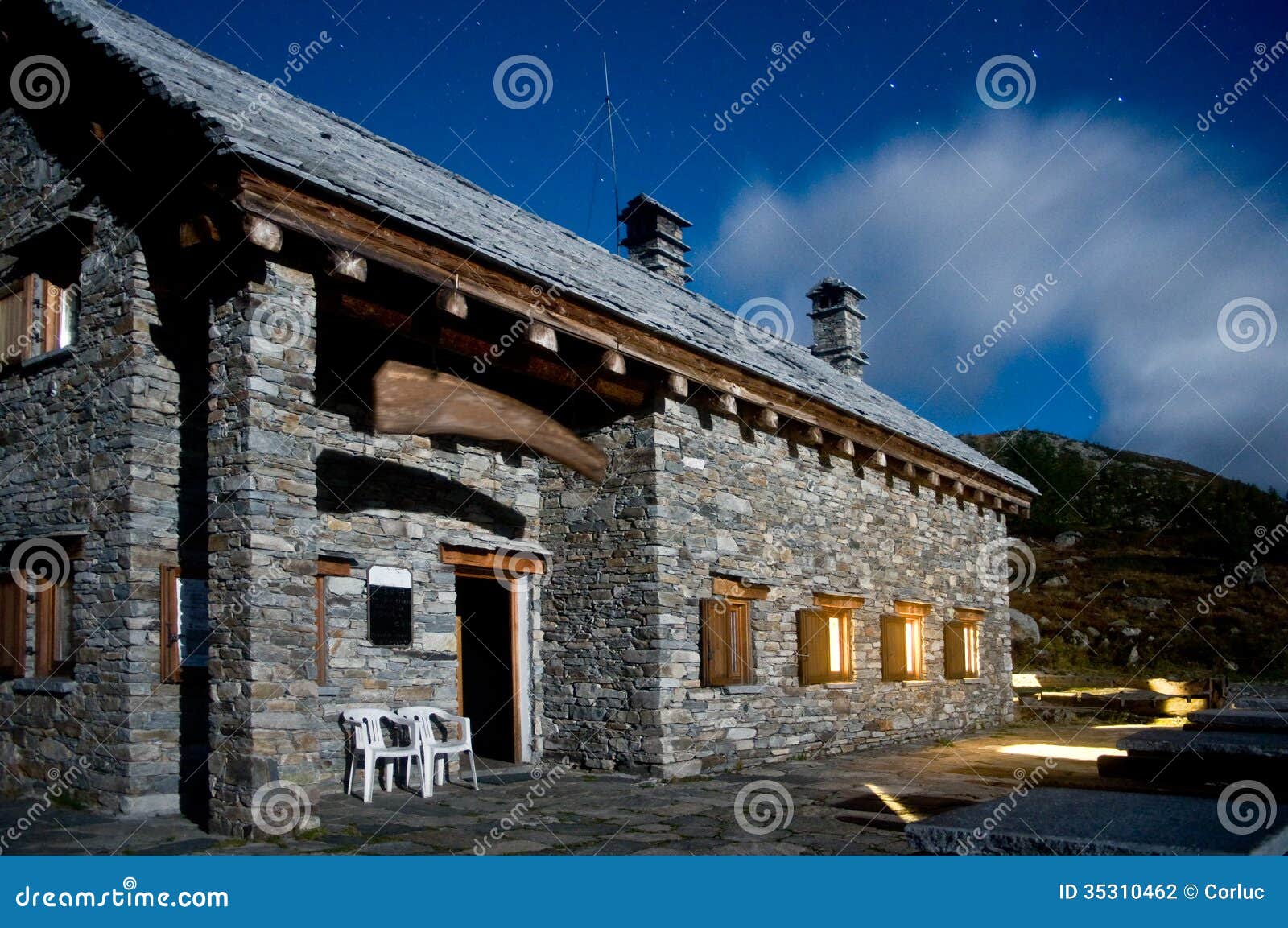 Mountain hut by night stock photo. Image of calm, alone - 35310462