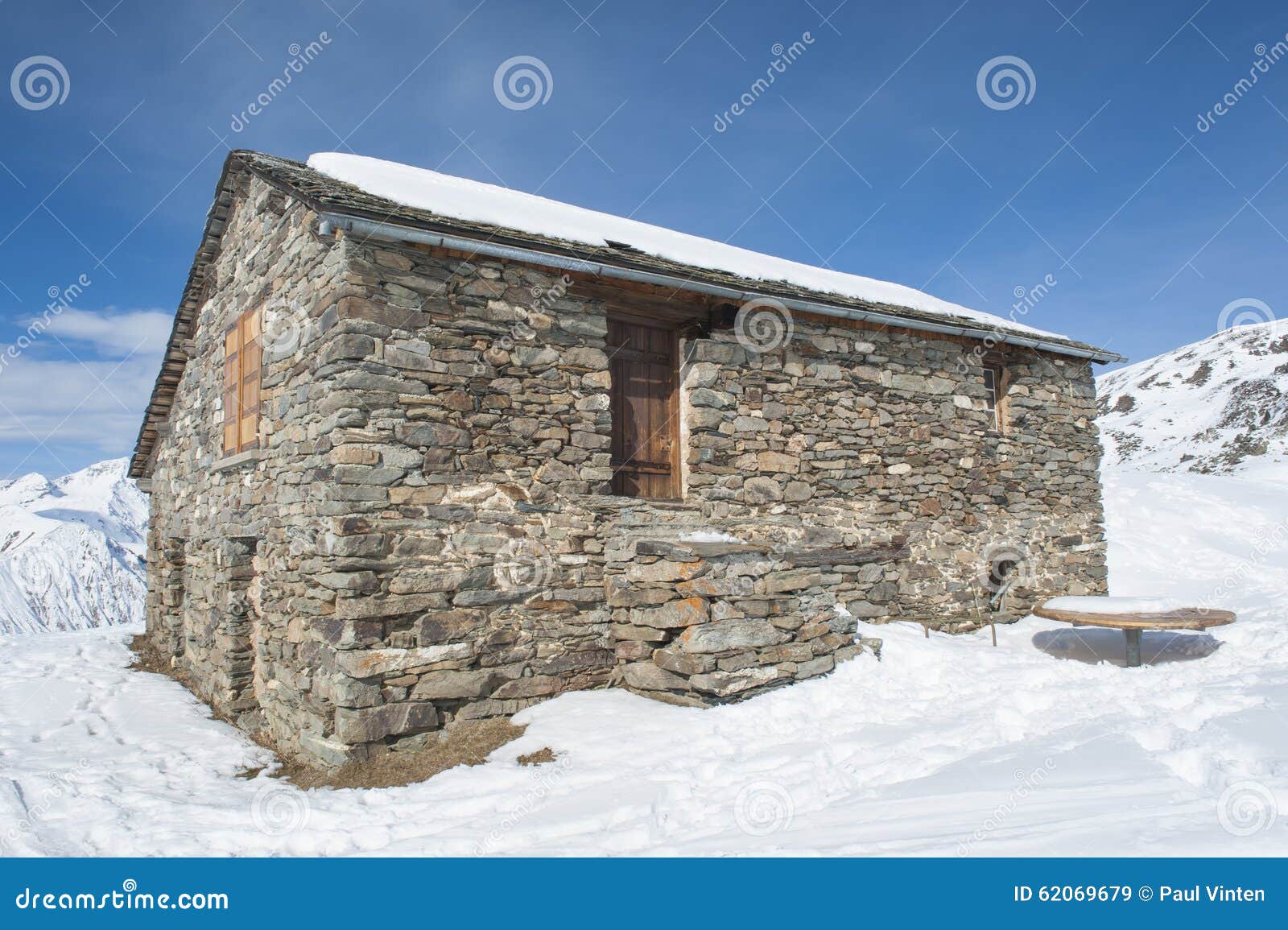 Mountain hut in the snow stock image. Image of nature - 62069679