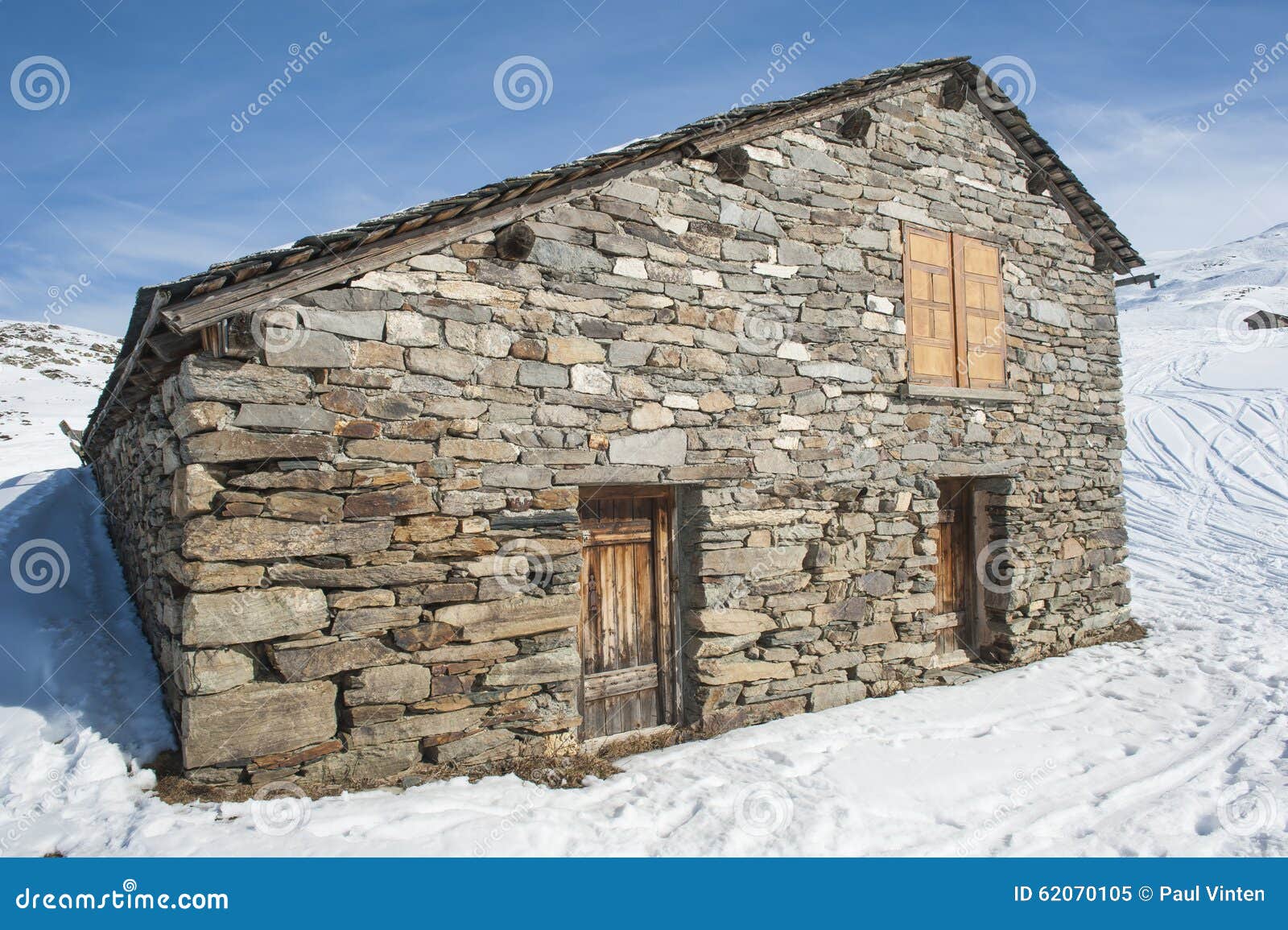 Mountain hut in the snow stock image. Image of mountain - 62070105