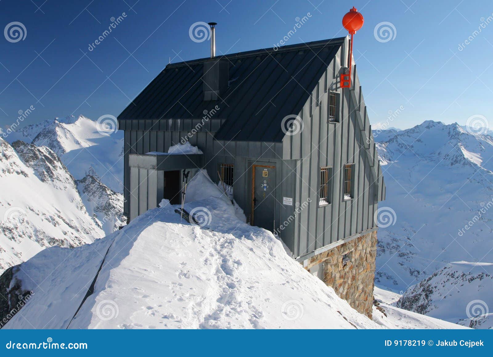 Mountain hut in winter stock image. Image of altitude - 9178219
