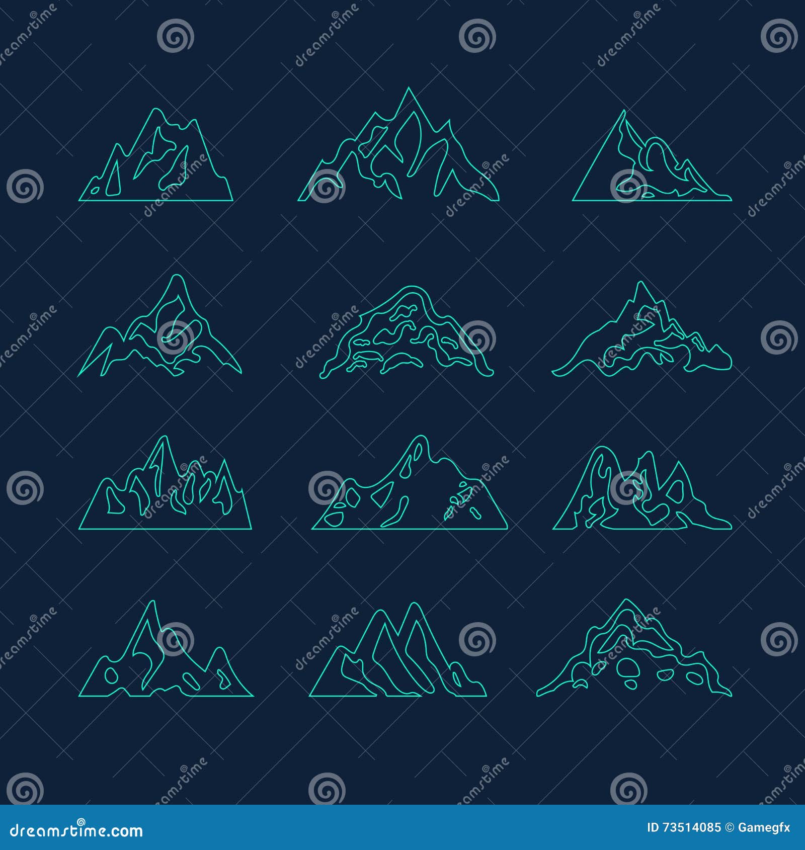 Mountain Icon Brush Hand Made Stroke Ink Design Element Silhouette ...