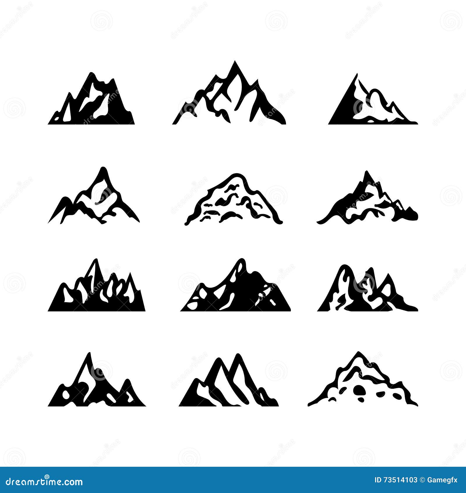 Mountain Icon Brush Hand Made Stroke Ink Design Element Silhouette ...