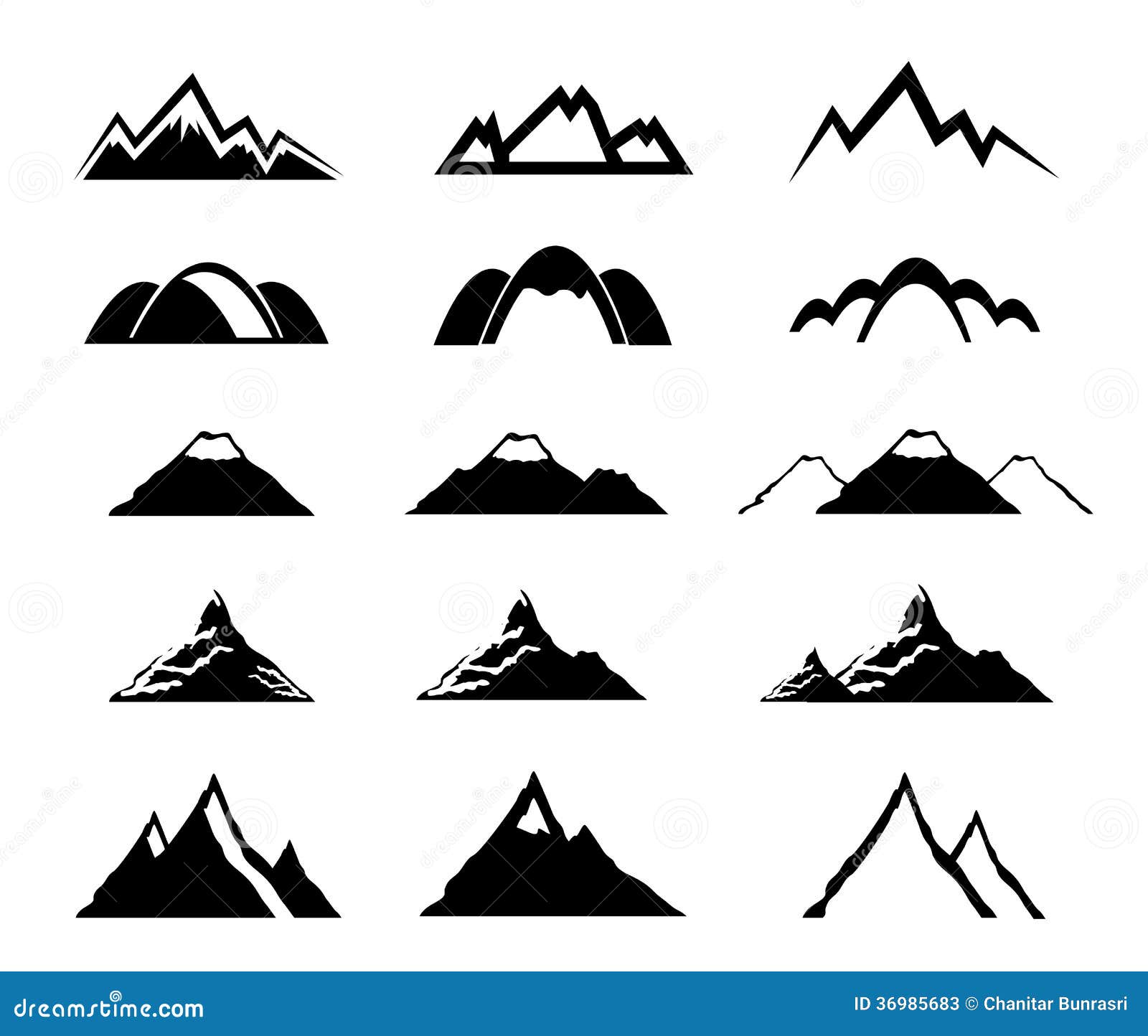 Mountain icons set stock vector. Illustration of mountain - 36985683