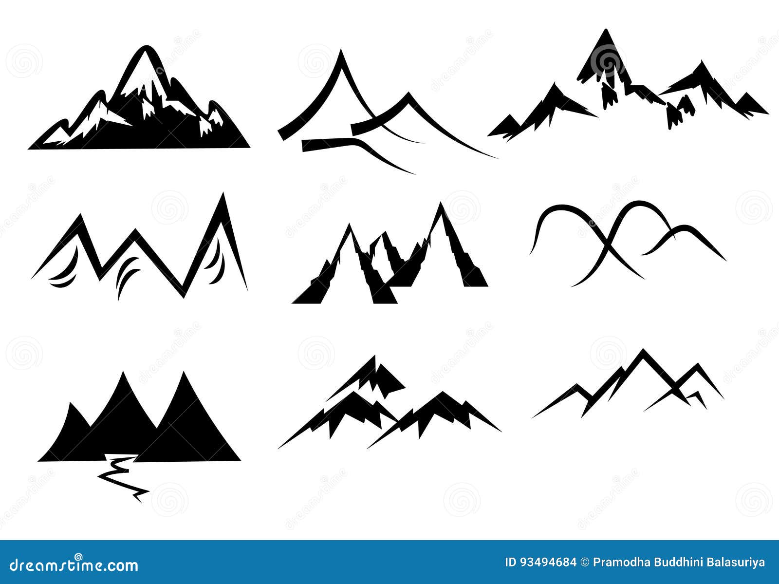 Mountain icons set stock vector. Illustration of black - 93494684