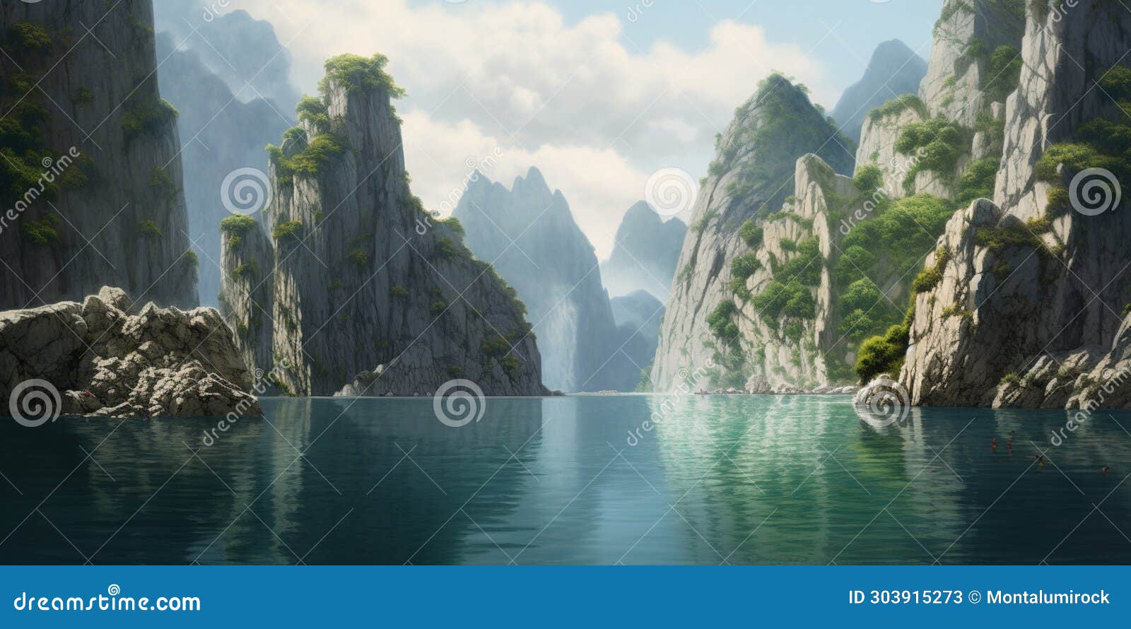 Mountain Karst With Water, Valley, Clean Sky Background. AI Generated ...