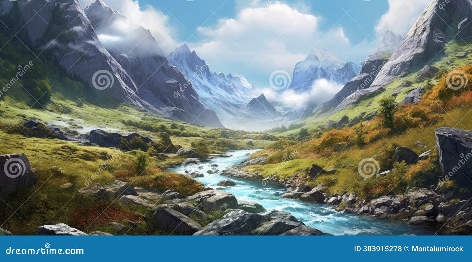 Mountain Karst with Water, Valley, Clean Sky Background. AI Generated ...