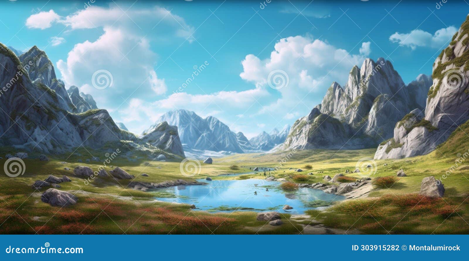Mountain Karst with Water, Valley, Clean Sky Background. AI Generated ...