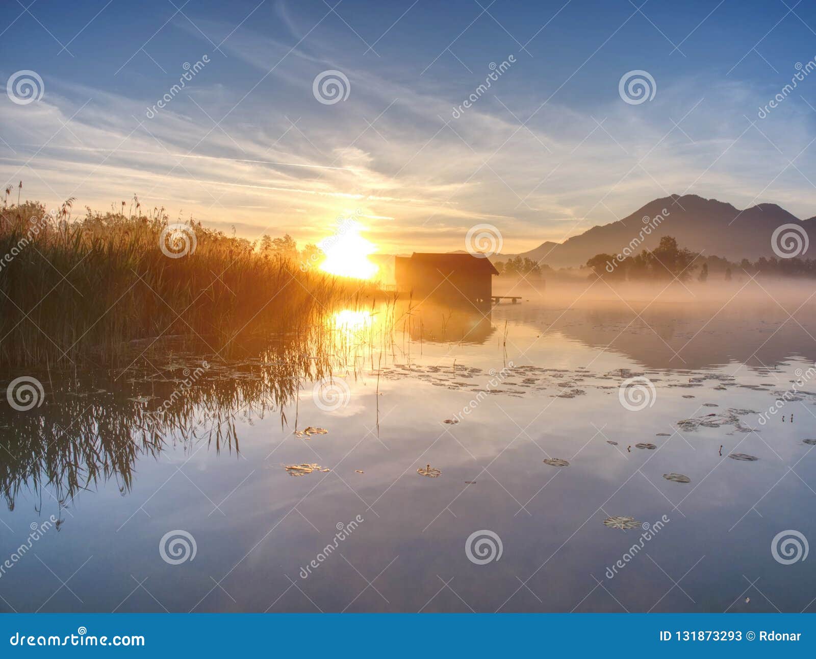 The Mountain Lake with Dock and Boat House Stock Image - Image of hike ...
