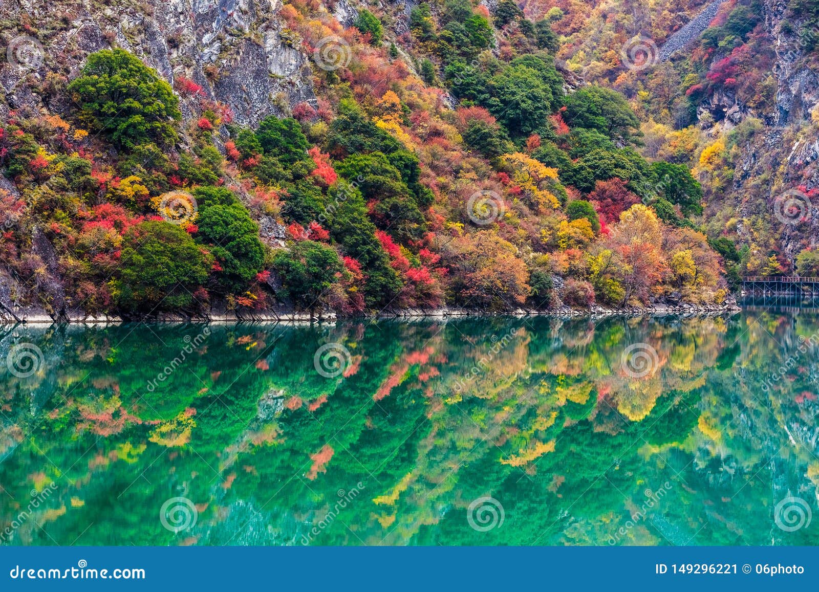 Mountain and Lake in Fall in China Stock Image - Image of tree, view ...