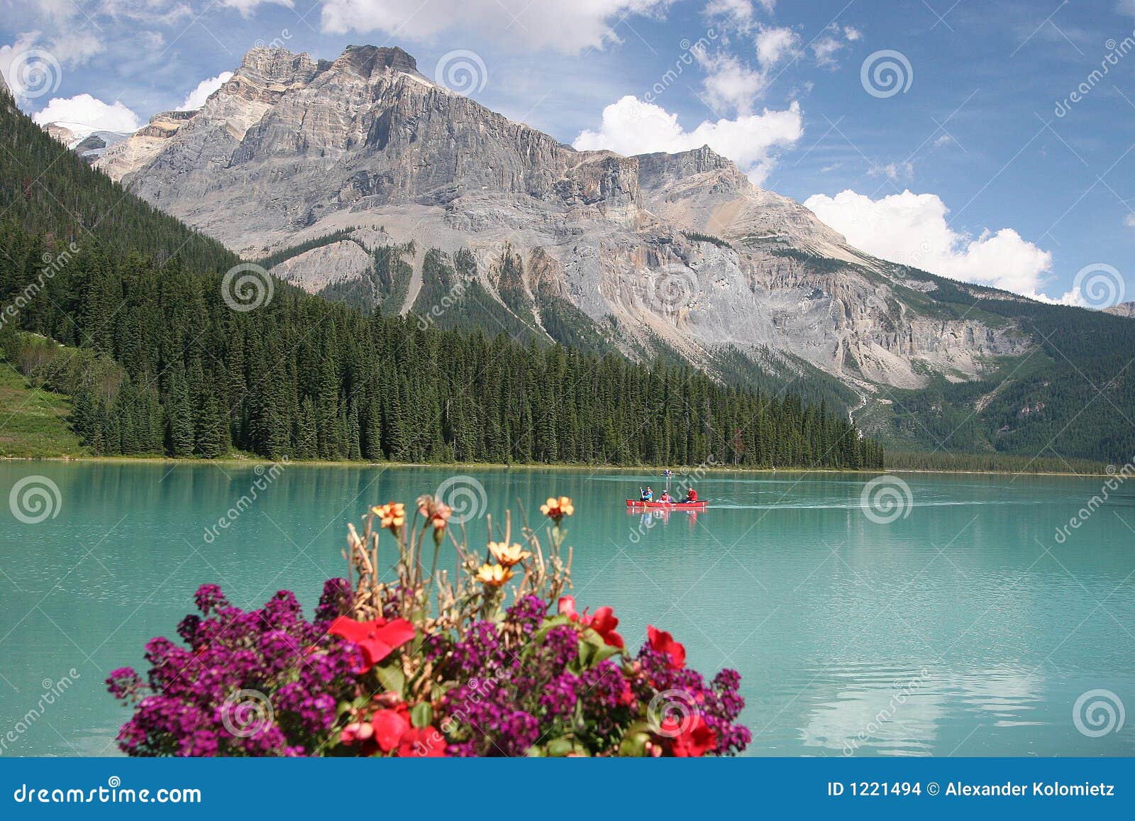 Mountain lake with flowers stock photo. Image of postcard - 1221494