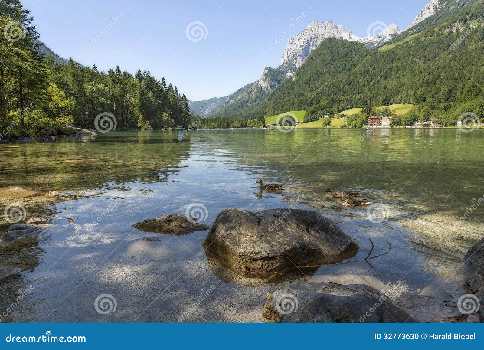 Mountain Lake Hintersee in Bavaria, Germany Stock Photo - Image of ...