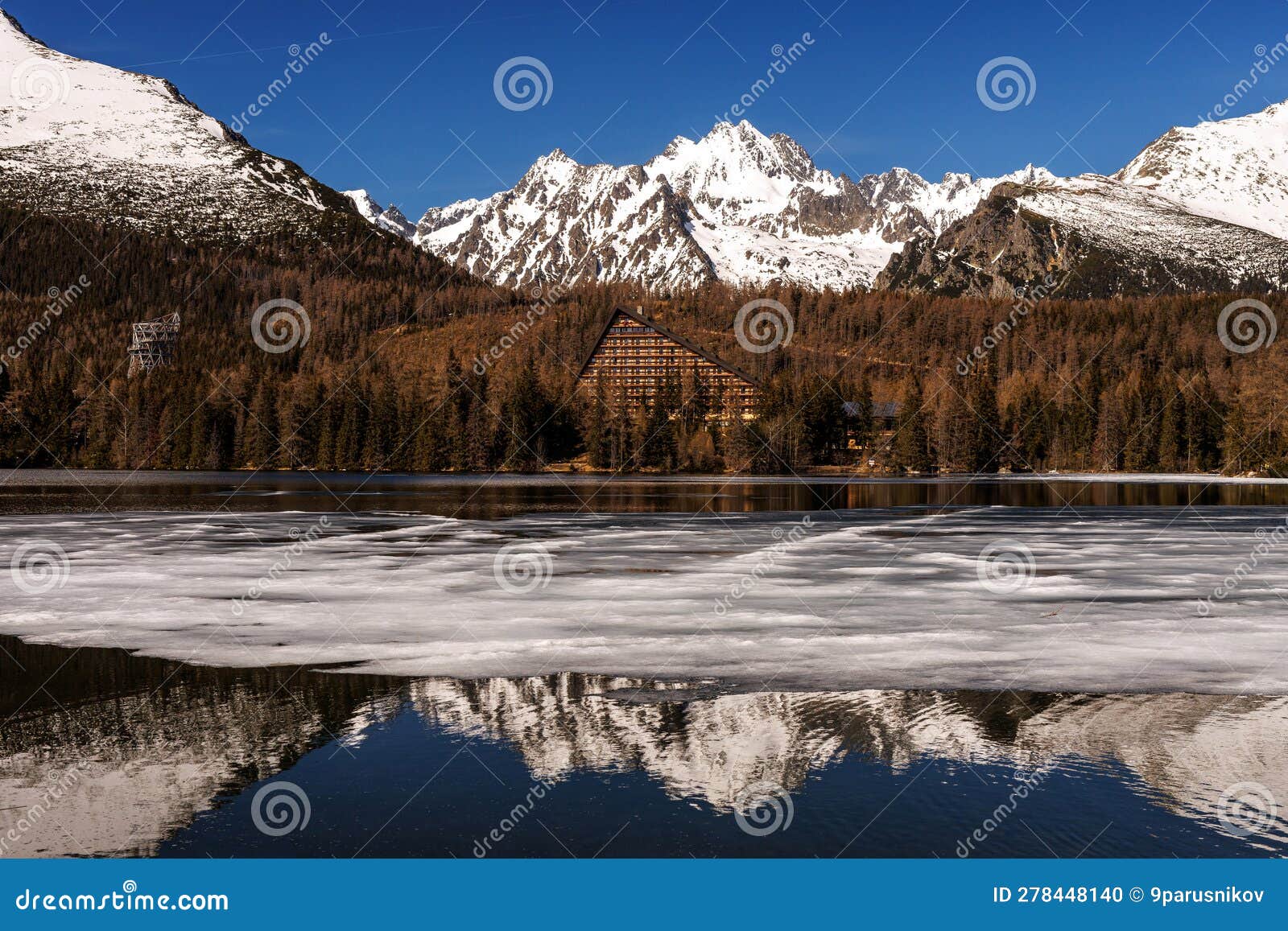Mountain Lake Landscape. Ice on the Surface and Snow on the Peaks ...