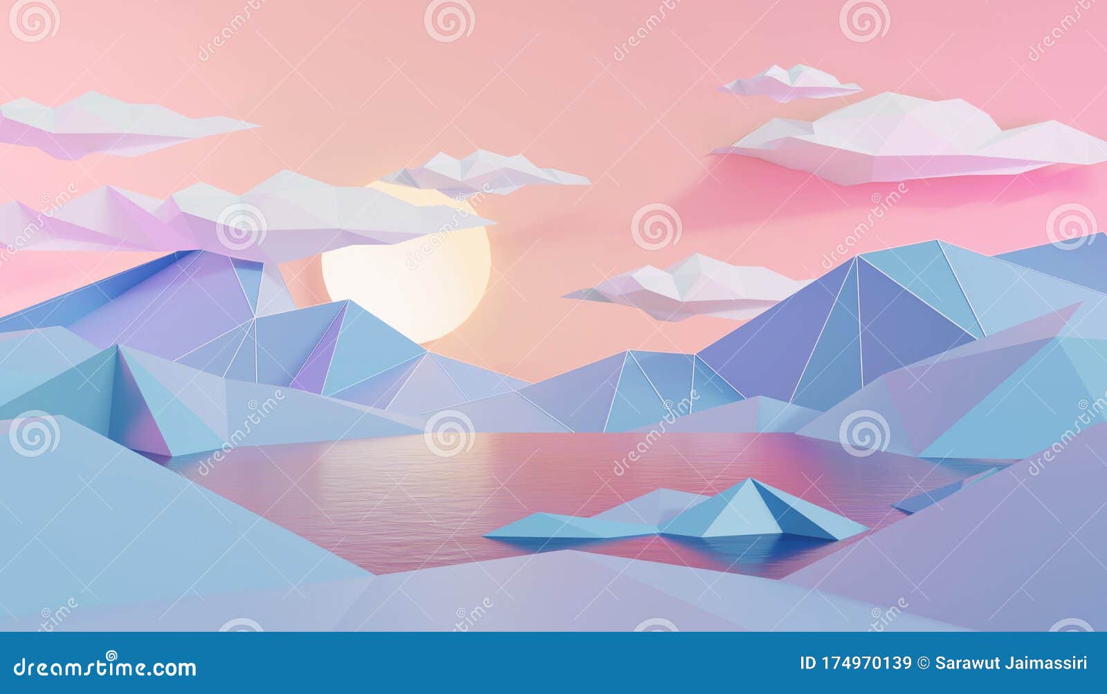 Mountain and Lake Landscape in Low Polygon Stock Illustration ...