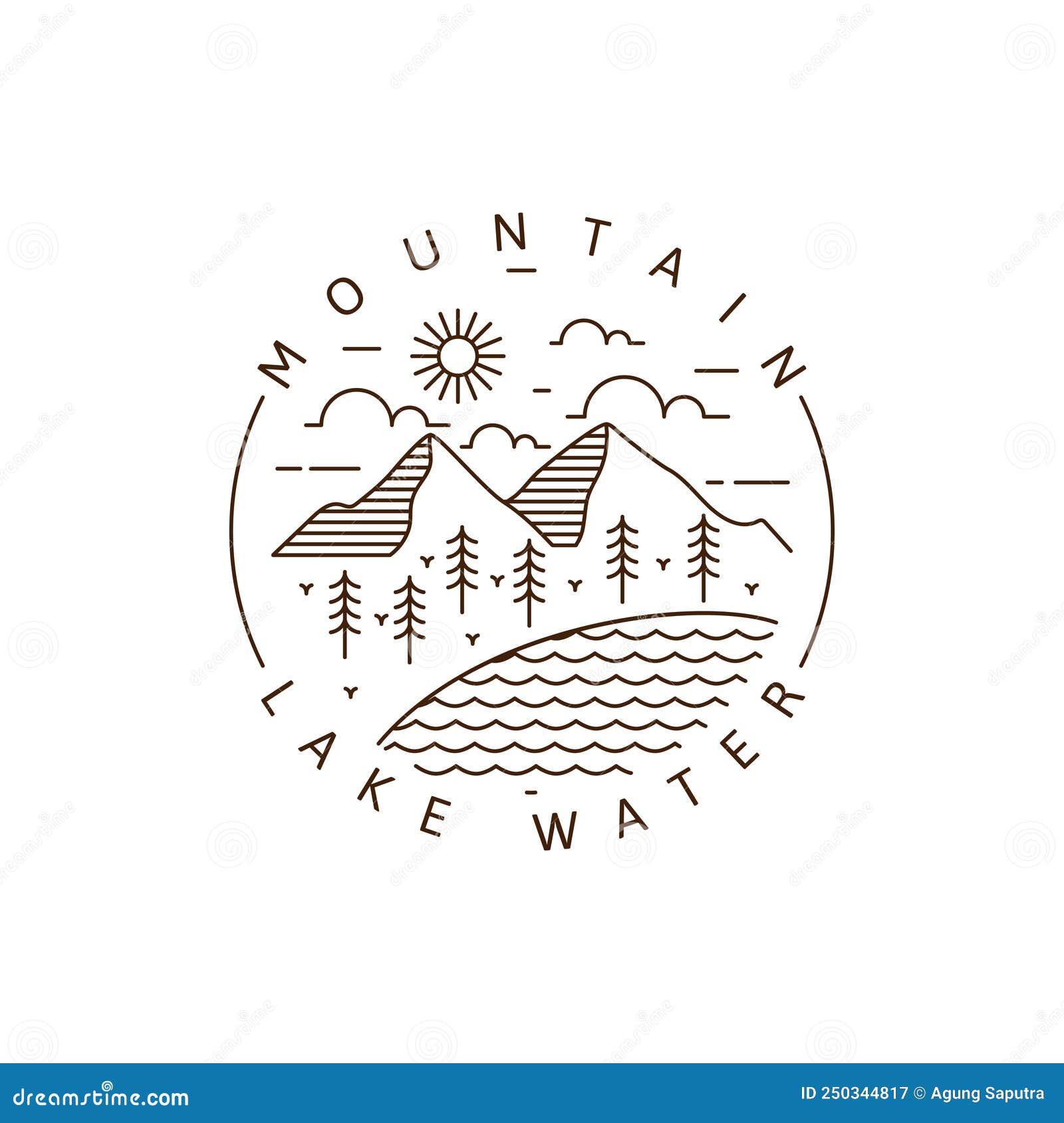 Mountain and Lake Monoline or Line Art Style Vector Illustration Stock ...