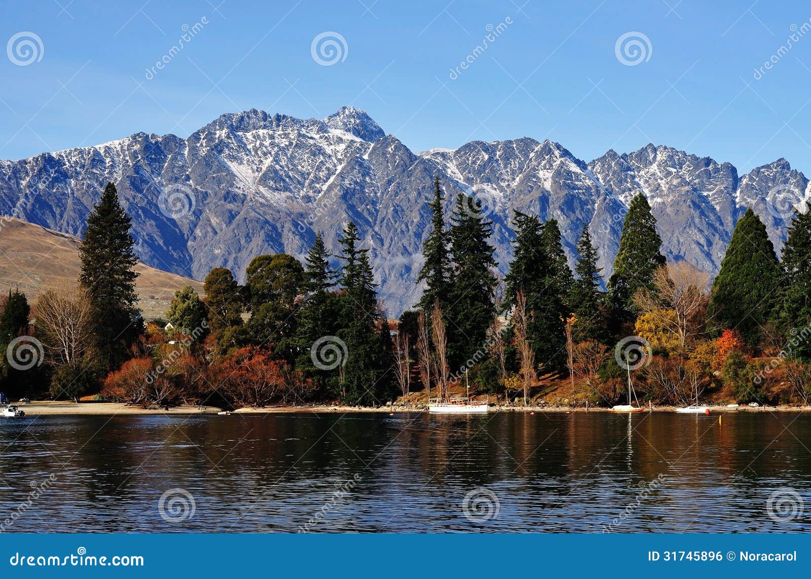 Mountain and Lake in Queenstown Stock Photo - Image of tourism, nature ...