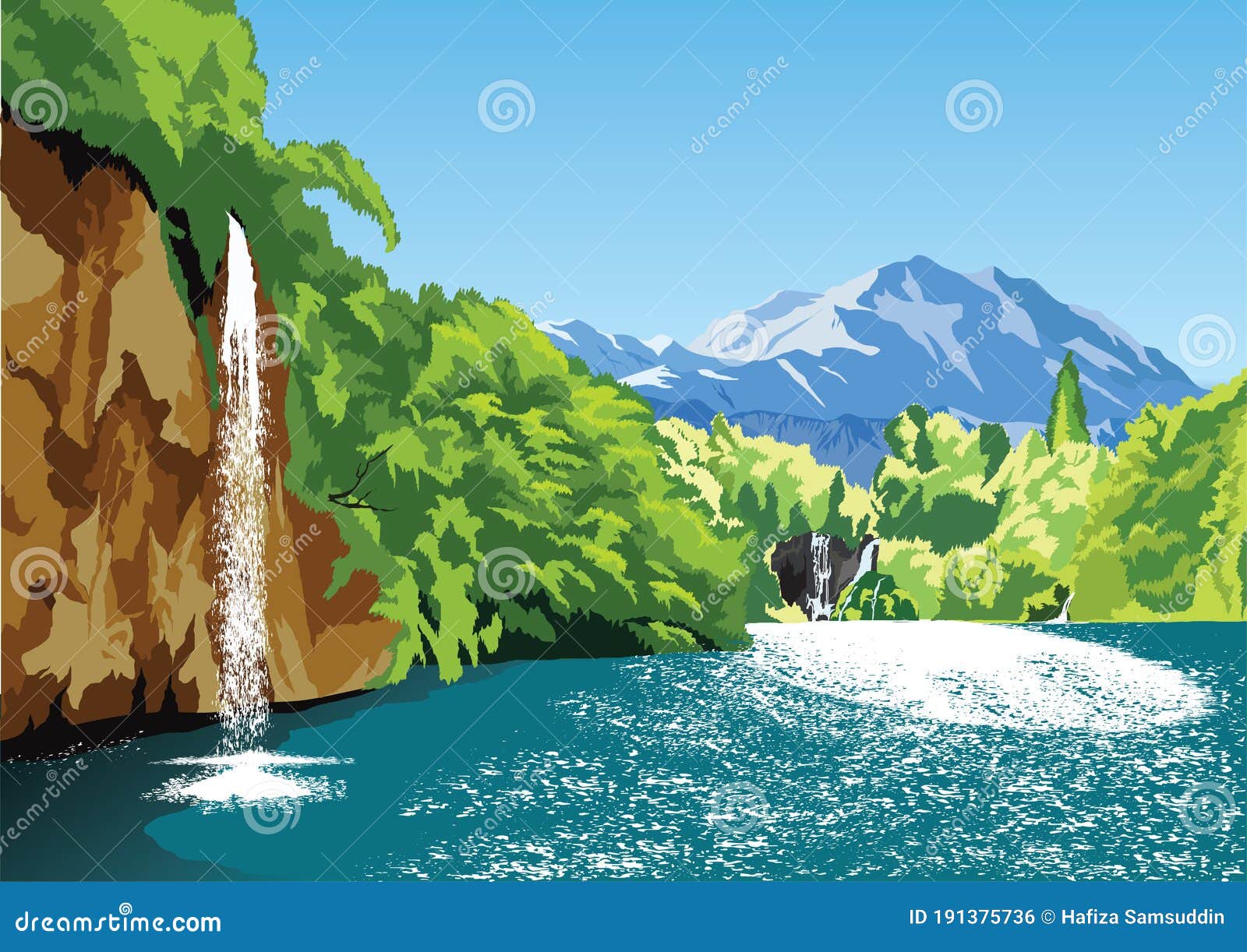 Mountain and Lake View. Vector Illustration Decorative Design Stock ...
