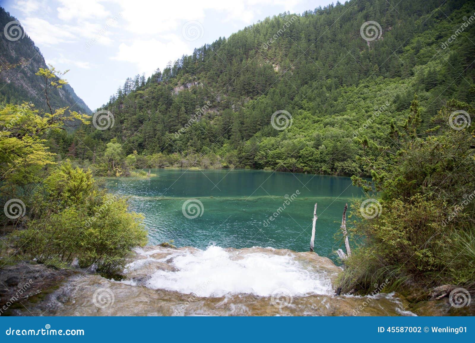 Mountain Lake and Waterfall Stock Photo - Image of plant, trip: 45587002
